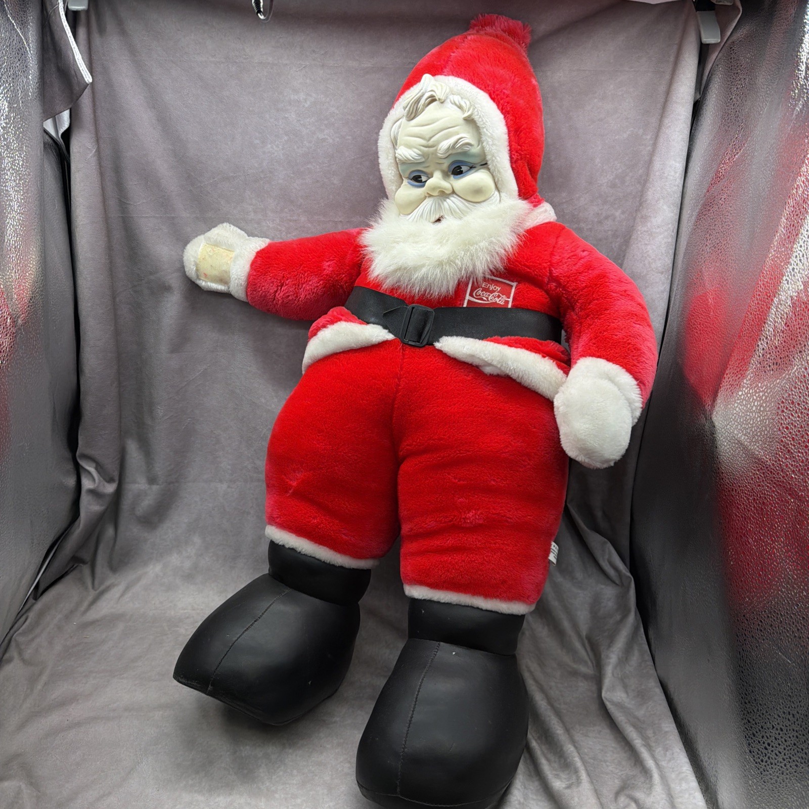 Vtg Rubber Face Santa Plush Coca Cola Black Boots Large M&G, Missing ...