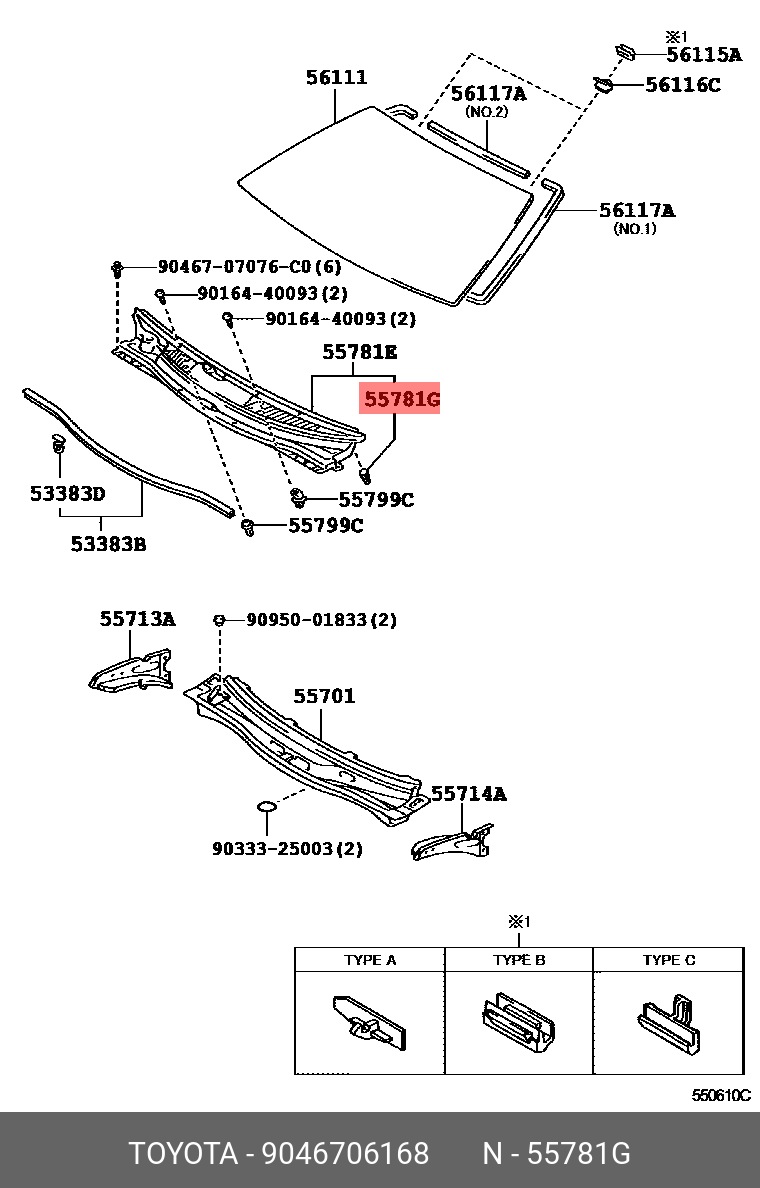 Genuine OE clip, cowl top ventilator louver, 9046706168 for TOYOTA ...