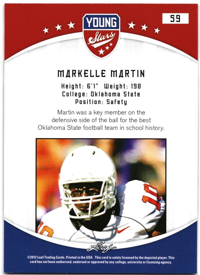 2012 Leaf Young Stars Markelle Martin Rookie Oklahoma State Cowboys #59 ...