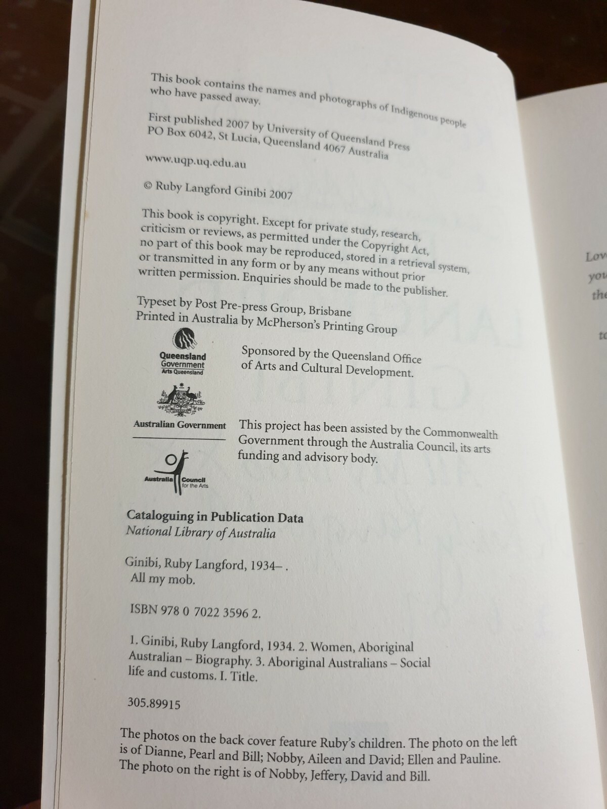 Signed Autographed ~ ALL My Mob Ruby Langford Ginibi SC 1st UQP Edition ...