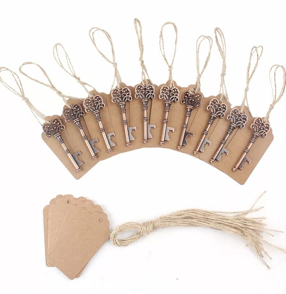 10 Sets, Wedding Decoration Rustic key Bottle Opener+Tags Party Favors ...