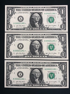 (1) LOT OF 3 "000" SEQUENTIAL UNCIRCULATED - *STAR* NOTES - 640K SHEET ...