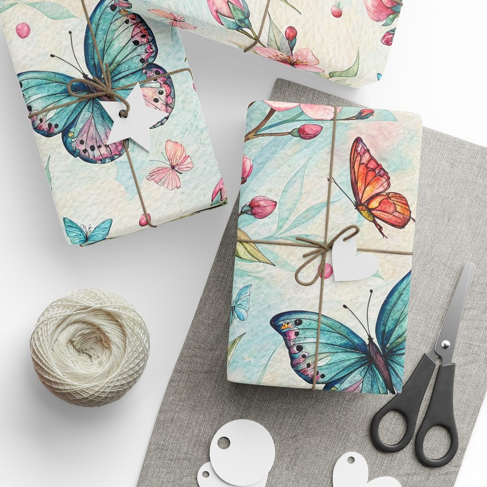 Floral Wrapping Paper Roll, Butterfly Design Gift Wrap, Spring Decor ...