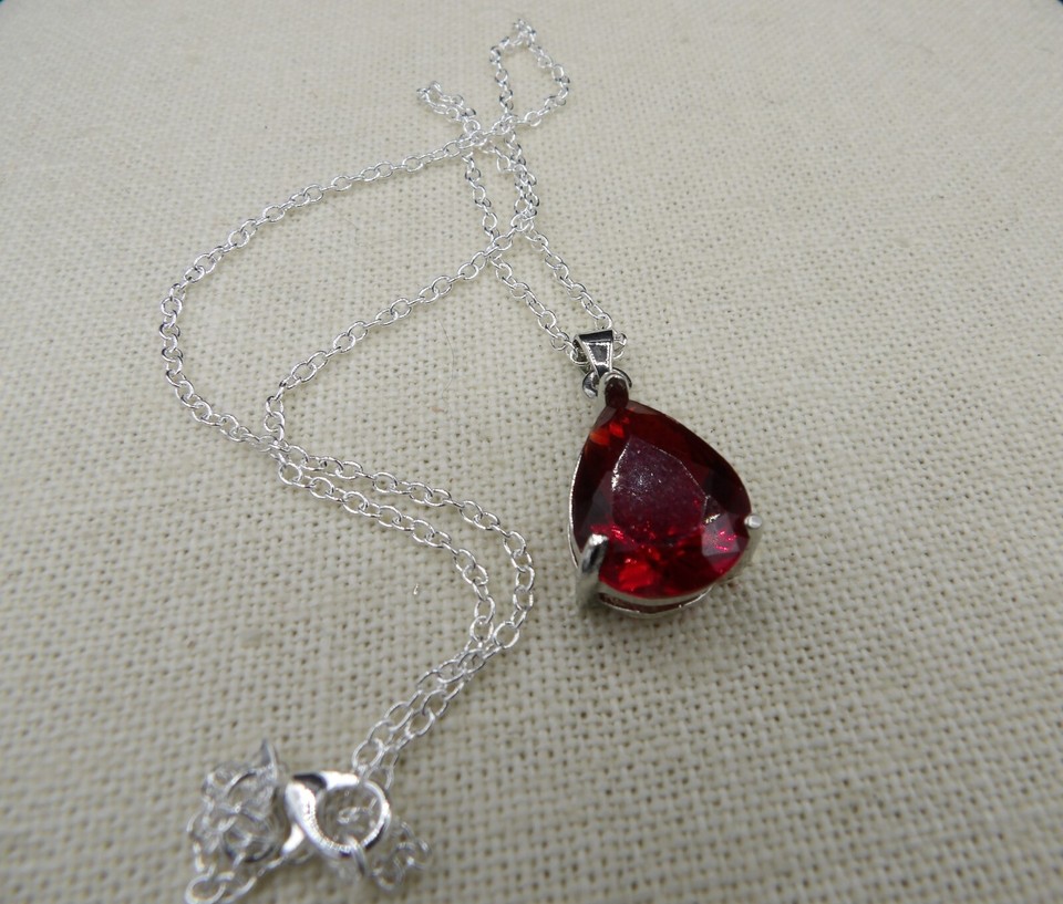.925 STERLING SILVER TEAR DROP PENDANT WITN WITH CUBIC ZIRCONA RUBY | eBay