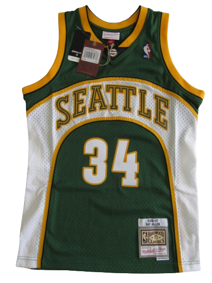 2006-07 Ray Allen #34 Supersonics Mens Mitchell & Ness Swingman Jersey ...