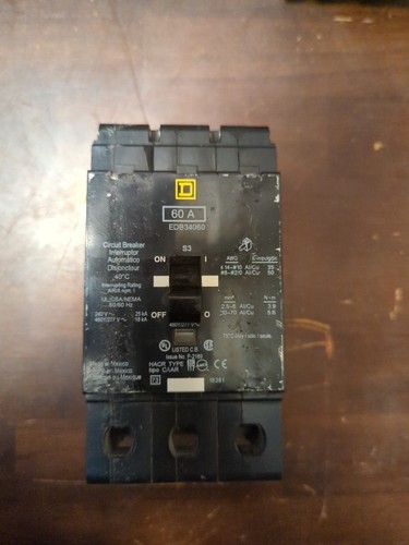 Square D EDB34060- 60 Am- 3 Pole- 480Y/277V -BOLT IN CIRCUIT BREAKER | eBay