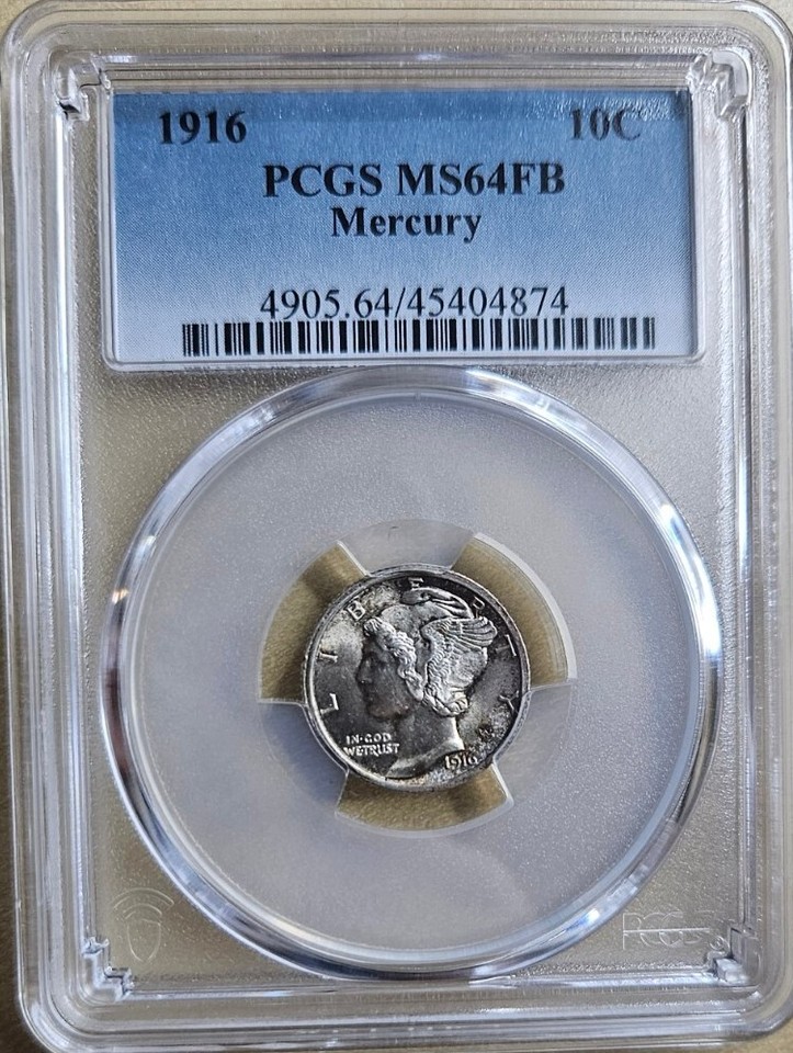 1916 P Mercury Dime Silver 10c PCGS MS64FB BU Uncirculated Full Bands ...