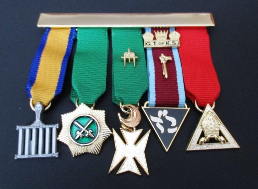 AMD - Allied Masonic Degrees set of 5 miniature jewels on a metal bar ...