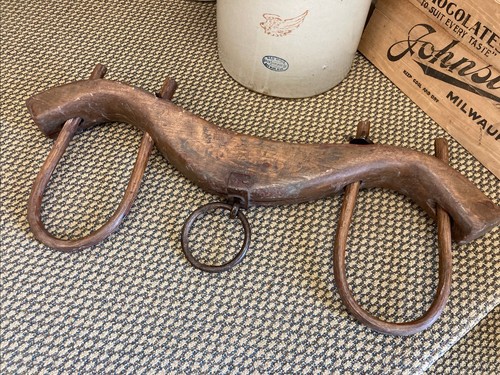 Antique Wooden Ox Double Yoke Primitive Wood Forged Iron Hardware Farm ...