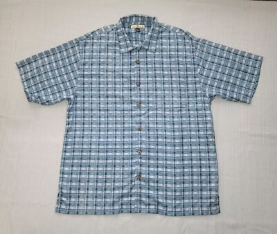 Tommy Bahama Shirt Mens Medium Short Sleeve Button Up 100% Silk Check ...