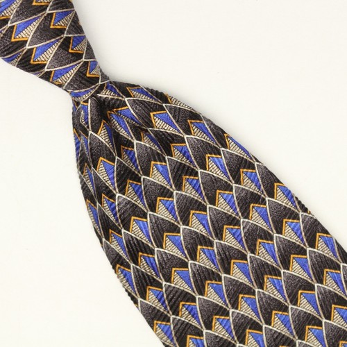 Robert Talbott Silk Necktie Gray Blue Gold Geometric Print Tie Studio USA Made | eBay