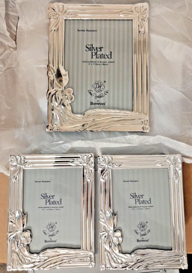 3 Silver Plated Picture Frames 1- 5"x7" , 2- 3.5"x5"(4x6) NIB Loui ...