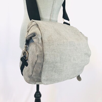 Lassig Large Gray Crossbody Messenger Diaper Bag w/ Changing Pad Bottle ...