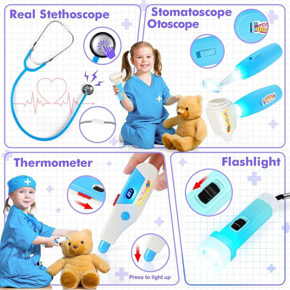 15Pcs Kids Doctor Kit for kids,Kids Doctors Play Set with Real ...