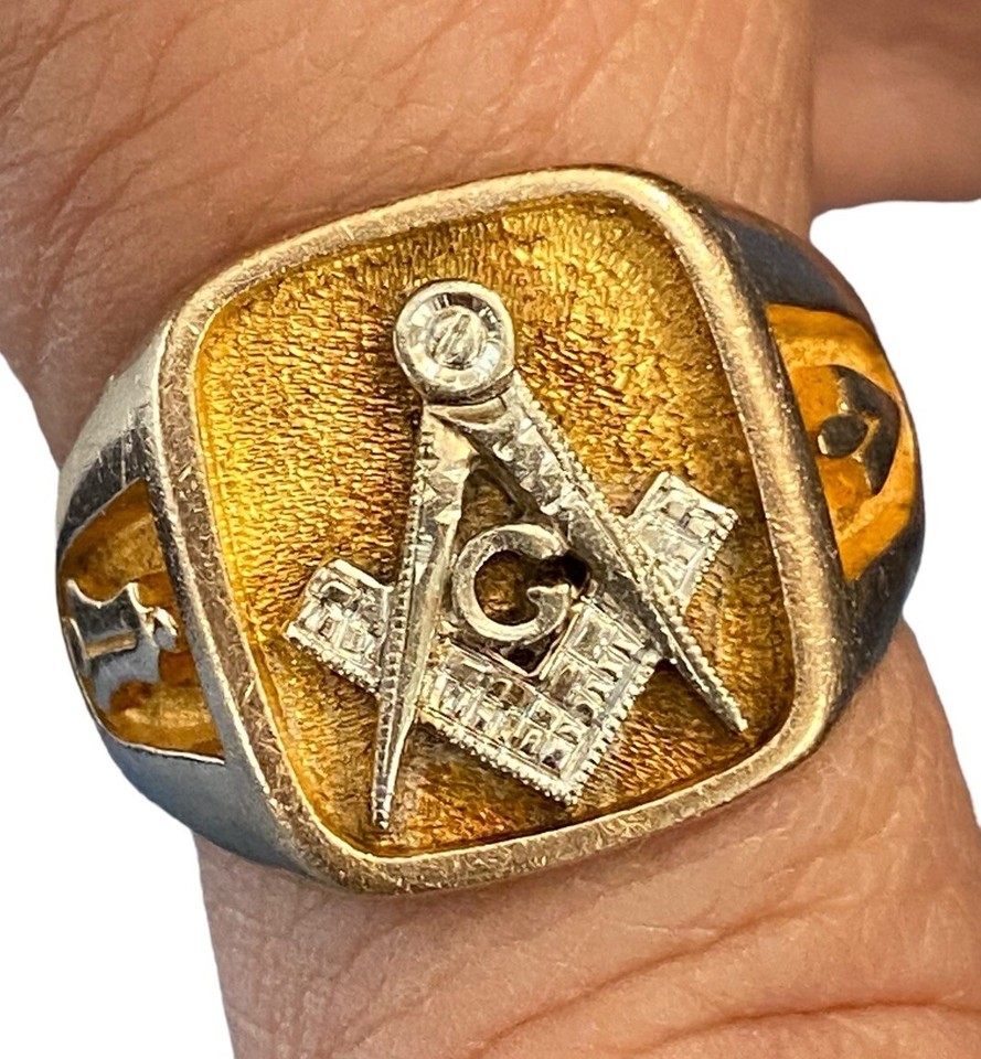 Vintage MENS MASONIC 10K Two Tone Gold Ring Size 10.25 | eBay