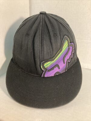 FOX racing cap size 6 7/8- 7 1/4 fitted Black Cap W/ Green/purple Fox ...