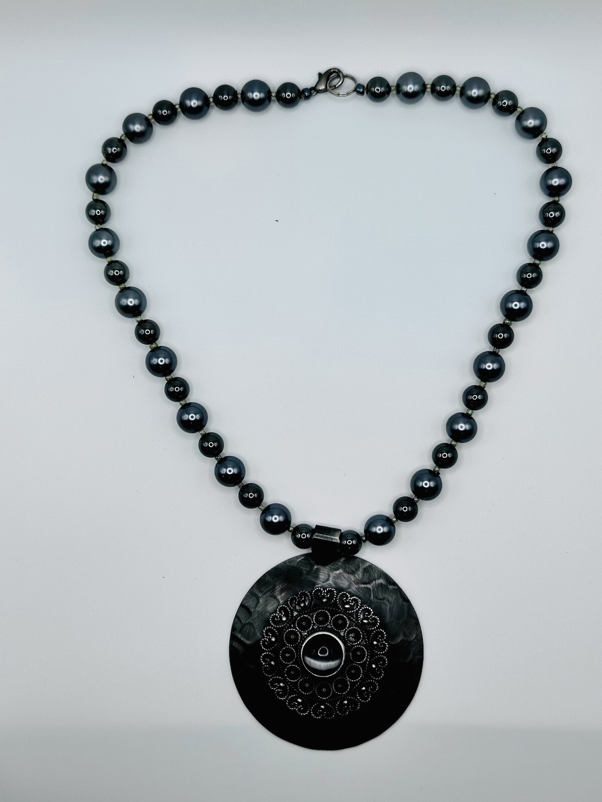 Handmade jewelry Necklace, Graphite Color beads with Graphite Silver ...