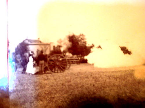 CIVIL WAR CANNON FIRING LINE Demonstration WOMAN in WHITE DRESS ...