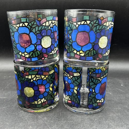 Vtg MCM Georges Briard Flower Stained Glass Old Fashioned Rocks Glasses ...