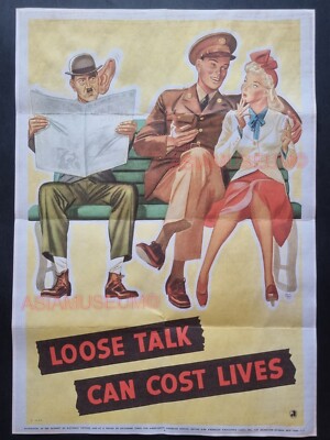 1943 WW2 USA AMERICA LOOSE TALK COST LIVES WOMEN SPY ENEMY PROPAGANDA ...