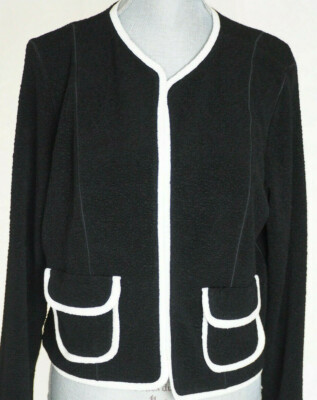 EVA VARRO Black Cardigan Jacket with White Trim - Sz XL - Acetate | eBay