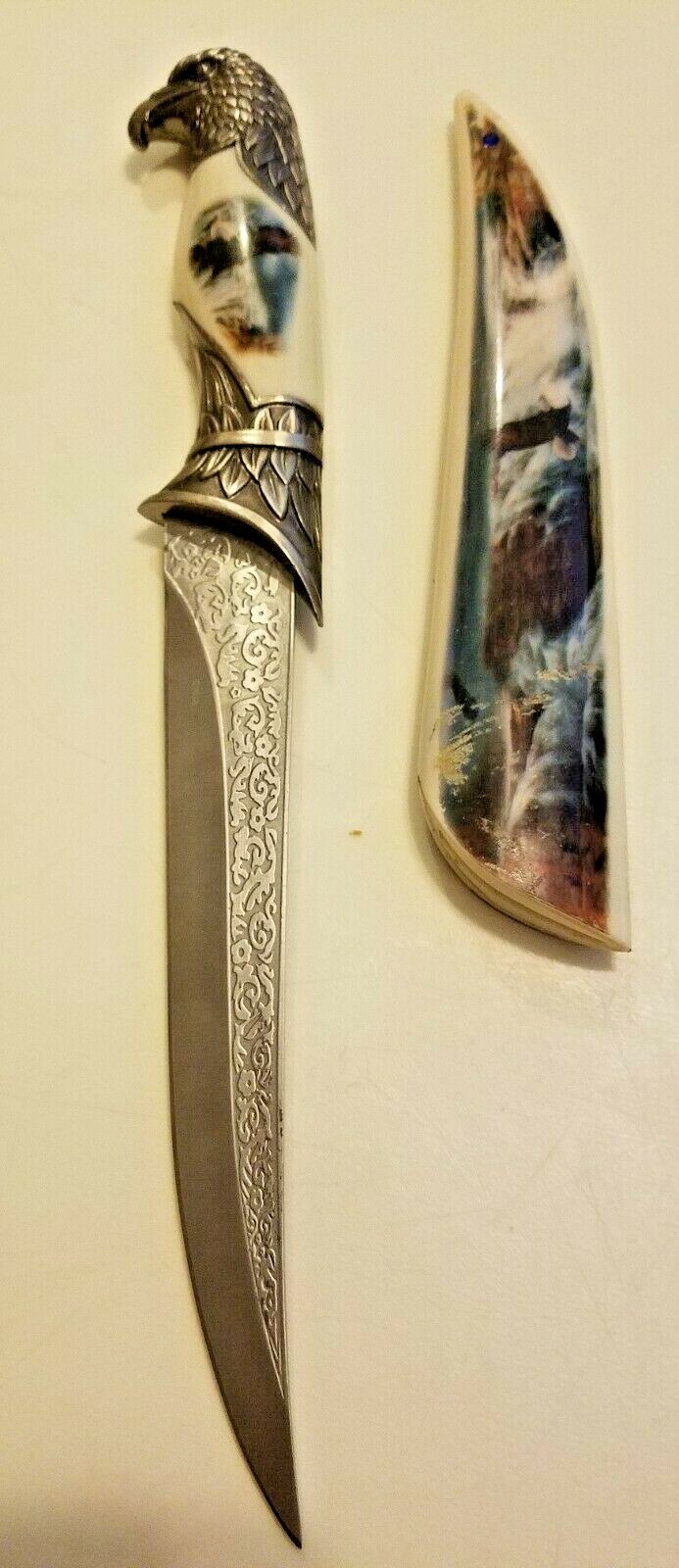 13.5" Patriotic Bald Eagle Head Dagger Fixed Blade Hunting Knife and ...