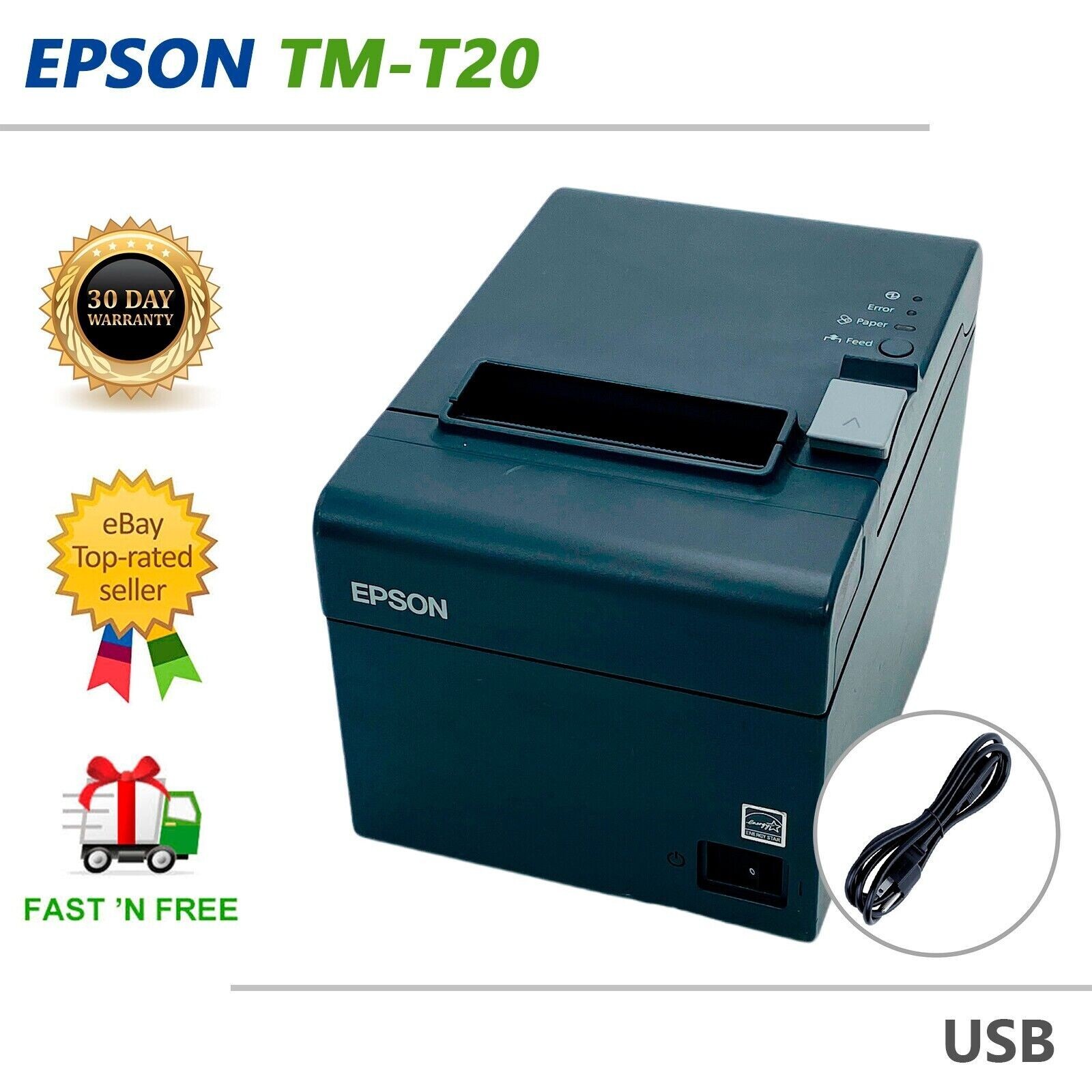 FULLY TESTED Epson TM-T20 M249A Compact Thermal POS Receipt Printer USB ...