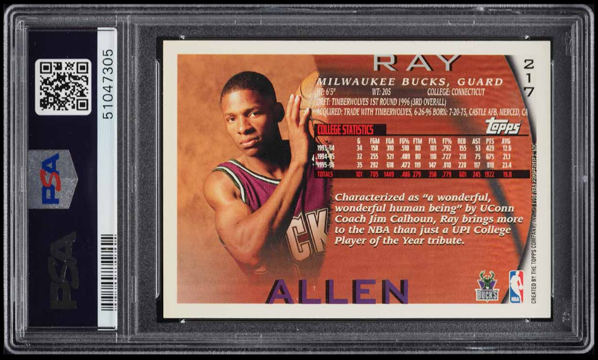 Ray Allen ROOKIE 1996 Topps Basketball Rookie #217 PSA 9 MINT (HOF) | eBay