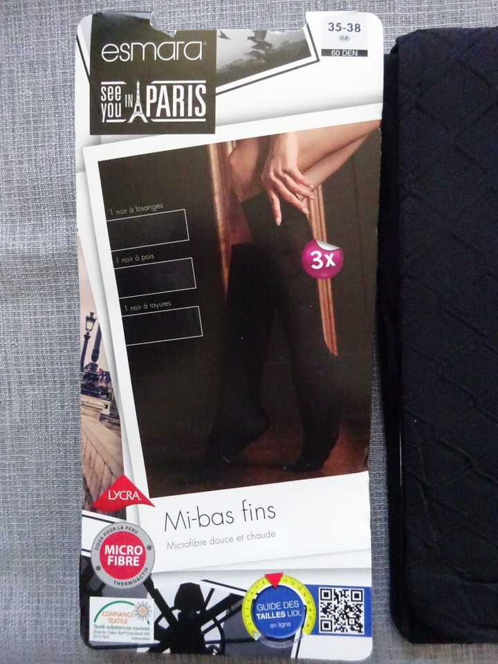 Los 3 Paar Nylon Kniestrümpfe Schwarz 60D ESMARA Größe 1 FR36/38 UK8.5 ...