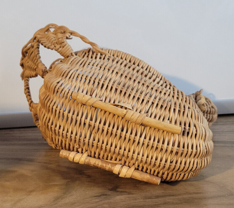 Vintage Wicker Bunny Rabbit Basket Easter Spring Farmhouse Boho Blue ...