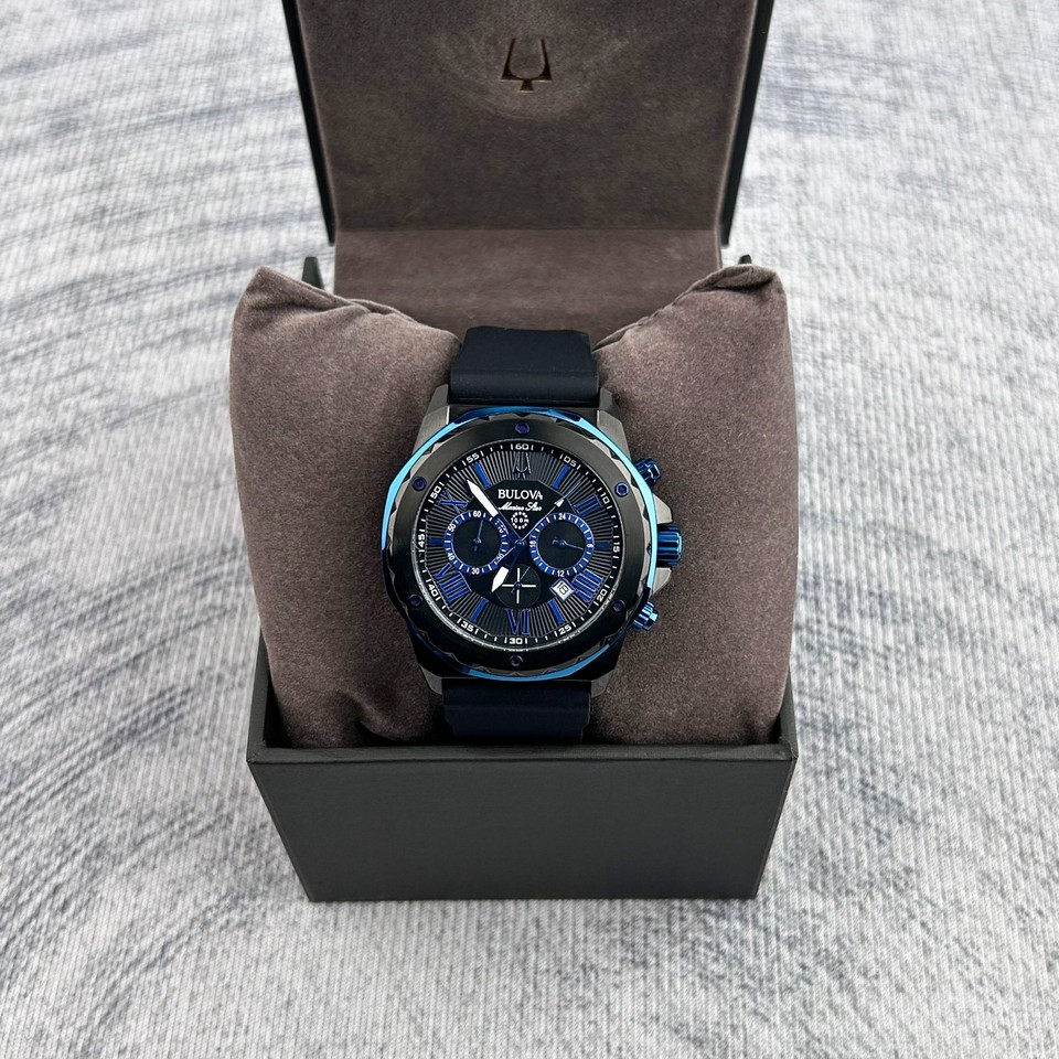 BULOVA Marine Star Men's 44mm Chronograph Quartz Watch Black Dial ...