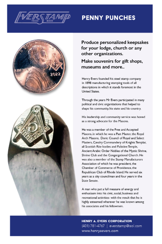 EverStamp Masonic Penny Punch Stamping Tool Freemason Compass & Square ...