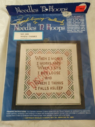 Vintage Needles n Hoops No 209 WHEN I THINKS Needlework Kit New Old ...