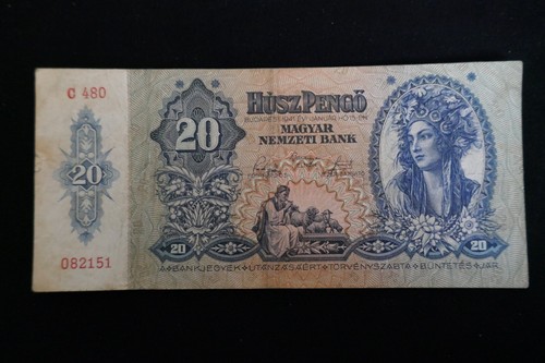1941 HUNGARIAN MAGYAR 20 HUSZ PENGO WORLD CURRENCY HUNGARY PAPER MONEY ...