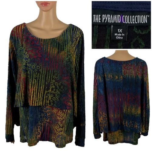 The Pyramid Collection Womens 1X Top Boho Tunic Multicolor Plus ...