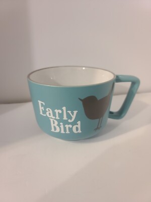 Stoneware Holiday Coffee Mug Wide Mouth Cup Early Bird Tea Soup Coffee ...