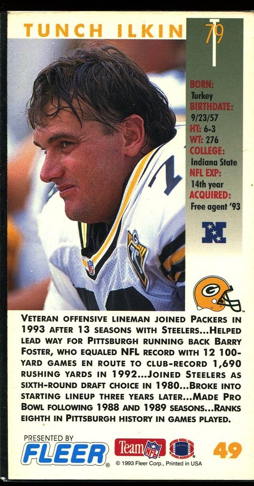 1993 Fleer Tall Boy Tunch Ilkin #49 Green Bay Packers | eBay