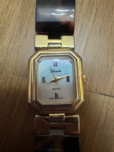 Lucida Quartz Watch, Gold Tone Rectangle Tortoiseshell Design Japan, 7. ...