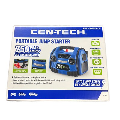 750 Peak Amp Portable Car Battery Jump Starter and Power Pack Cars DIY ...