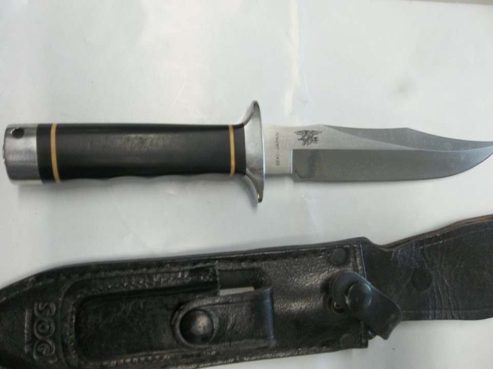 Sog Specialty Bowie Trident Dagger knife W/ Leather Sheath SEKI JAPAN ...