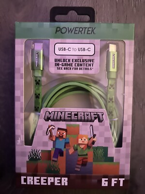 Minecraft Powertek USB-C to USB-C 6ft Creeper Charger Cord Fast Charge ...