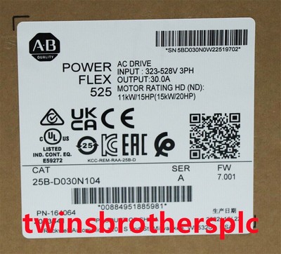 New Factory Sealed AB 25B-D030N104 PowerFlex 525 15kW (20Hp ) AC Drive ...