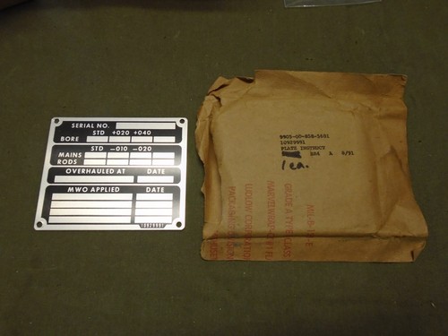 M151 M151A1 M151A2 - Engine Overhaul Data Plate - NOS - ORD 1092991 | eBay