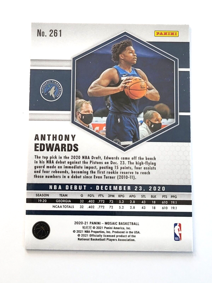 Anthony Edwards ROOKIE CARD "NBA Debut" 2020-21 Panini Mosaic ...