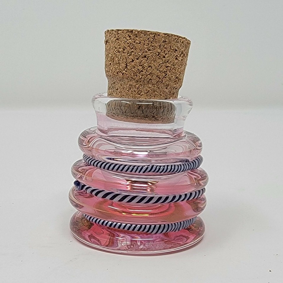 Hand Blown Glass Jar Multi Color Bright Switchback With Cork Top ...