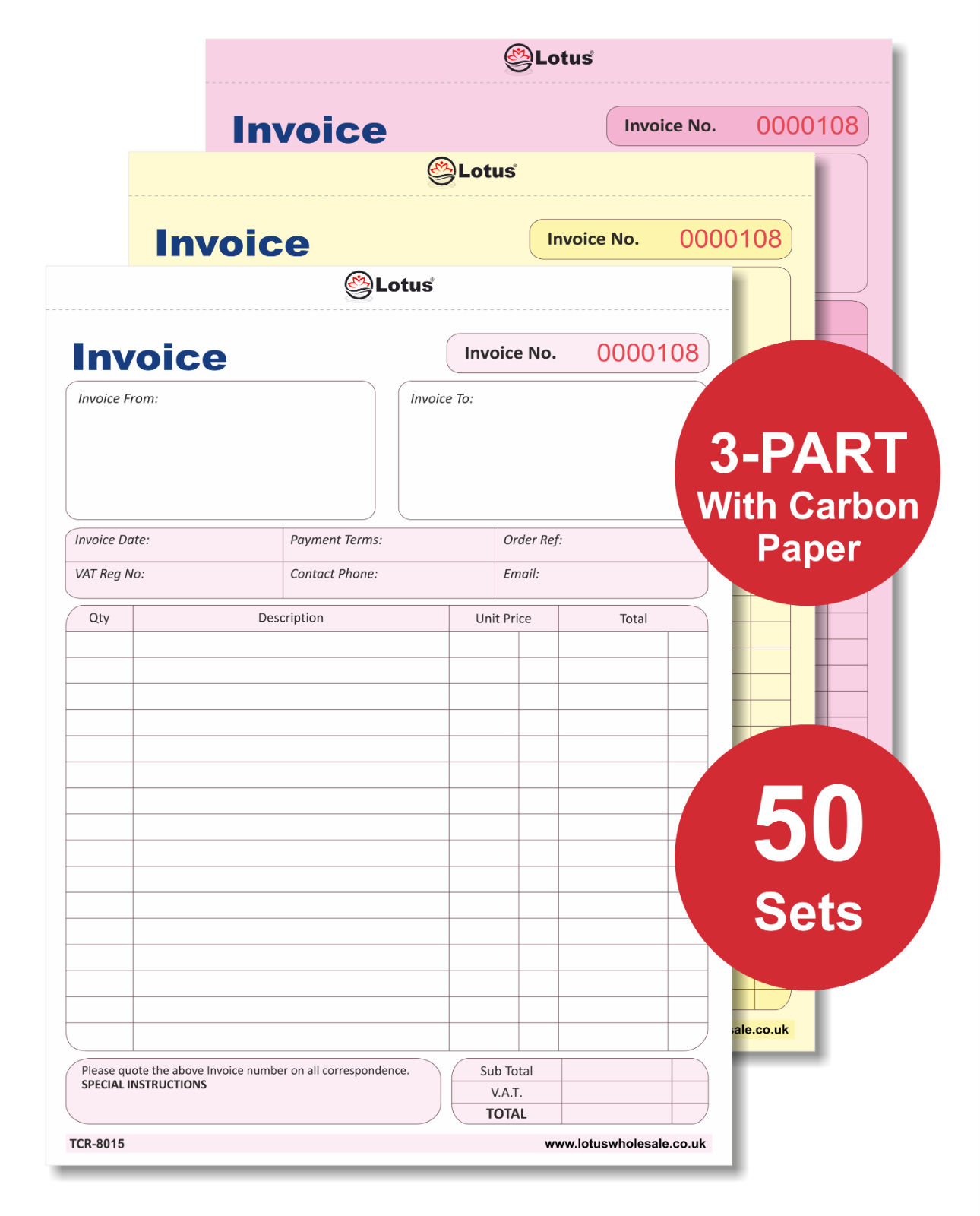 Triplicate Invoice Book Preprinted 50 Sets Serially Numbered 210x275mm ...