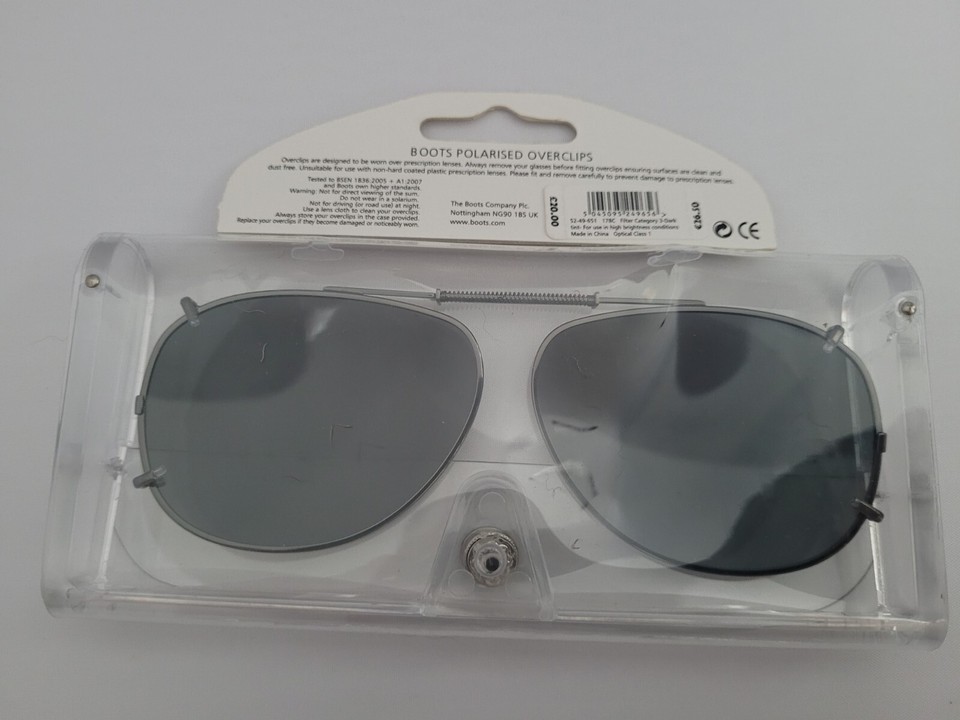 Boots Opticians Polarised Polarized Clip On Sunglasses Over Clips UV A ...