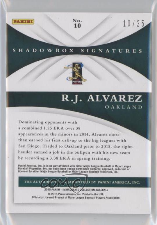 2015 Immaculate Shadowbox Signatures Holo Gold /25 RJ Alvarez #10 ...