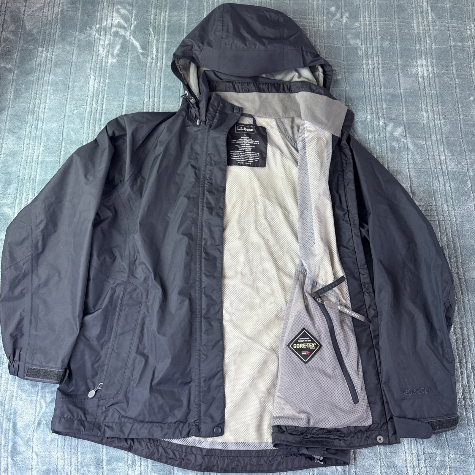 LL Bean Stowaway Gore-Tex Rain Jacket Men’s L Black H… - Gem