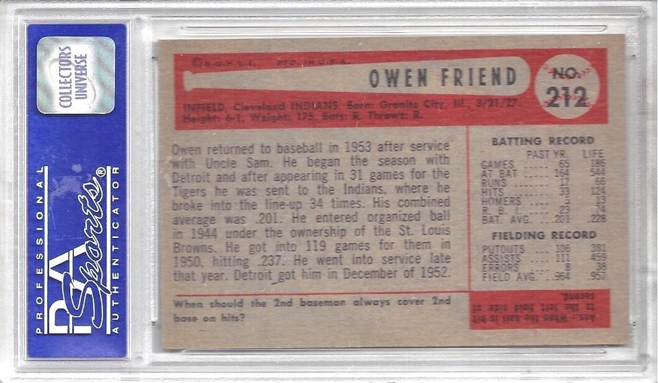 1954 Bowman #212 Owen FRIEND * Indians * PSA 8 | eBay